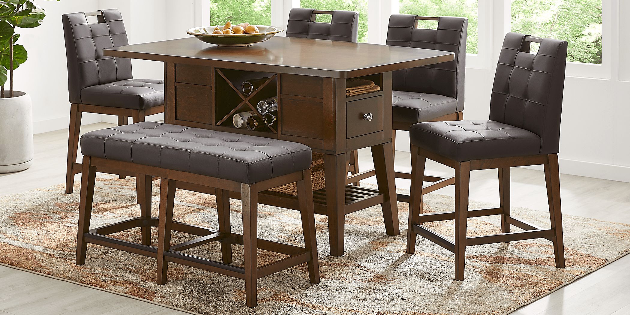 Walstead Place 5 Pc Brown Dark Wood Dining Room Set With Counter Height ...